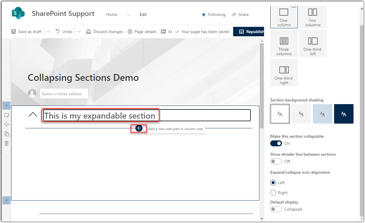 Adding Collapsible Sections on your modern SharePoint page – One Minute ...