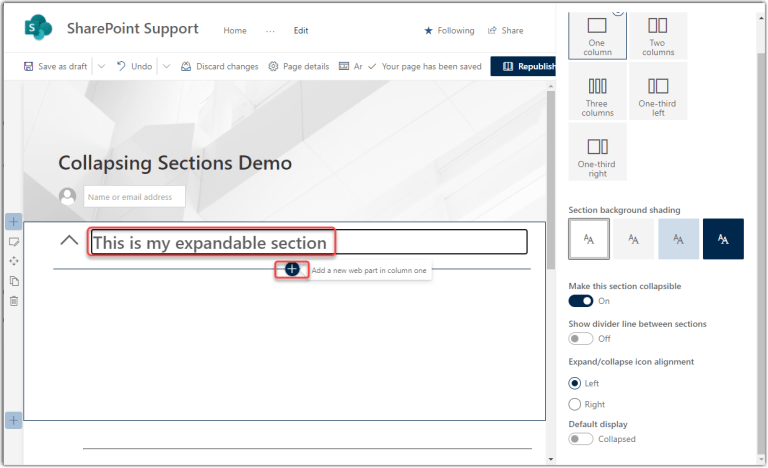 Adding Collapsible Sections on your modern SharePoint page – One Minute Office Magic