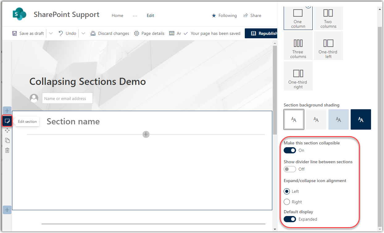 Adding Collapsible Sections on your modern SharePoint page – One Minute ...