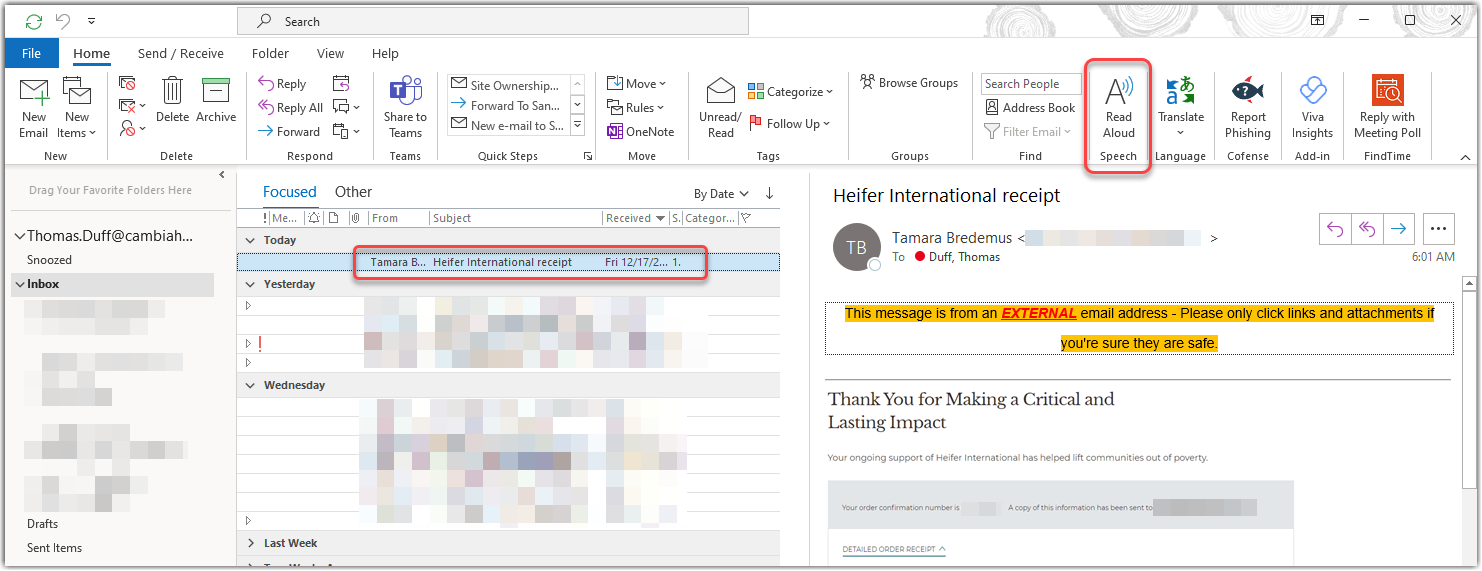 Using the Read Aloud feature in the Outlook client – One Minute Office ...