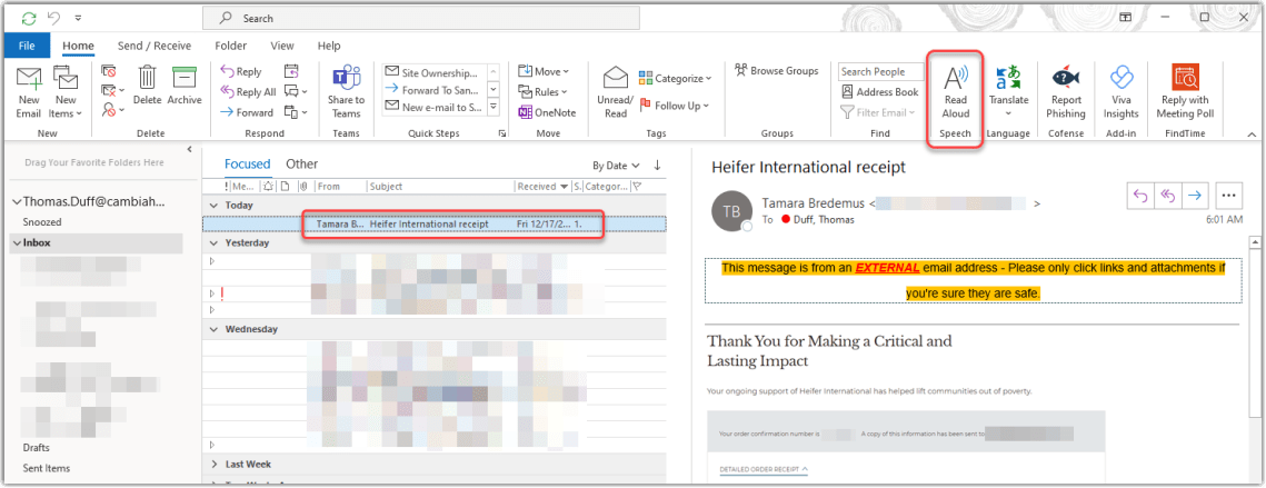 Using the Read Aloud feature in the Outlook client – One Minute Office ...