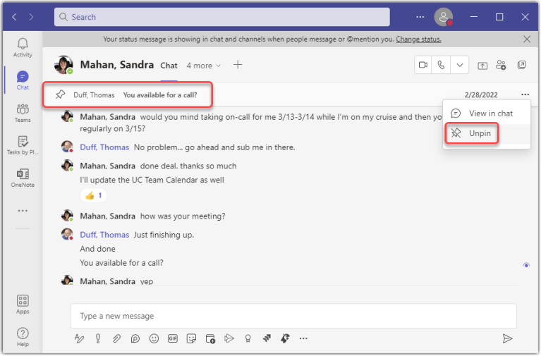 Pinning a chat message in Microsoft Teams – One Minute Office Magic