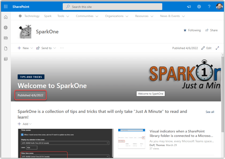 Adding the Published date to a SharePoint Online page header – One ...