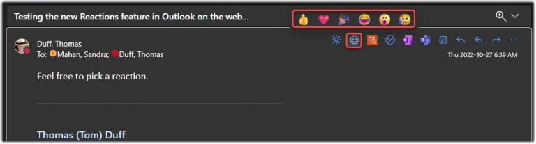Email Reactions in Outlook on the Web – One Minute Office Magic