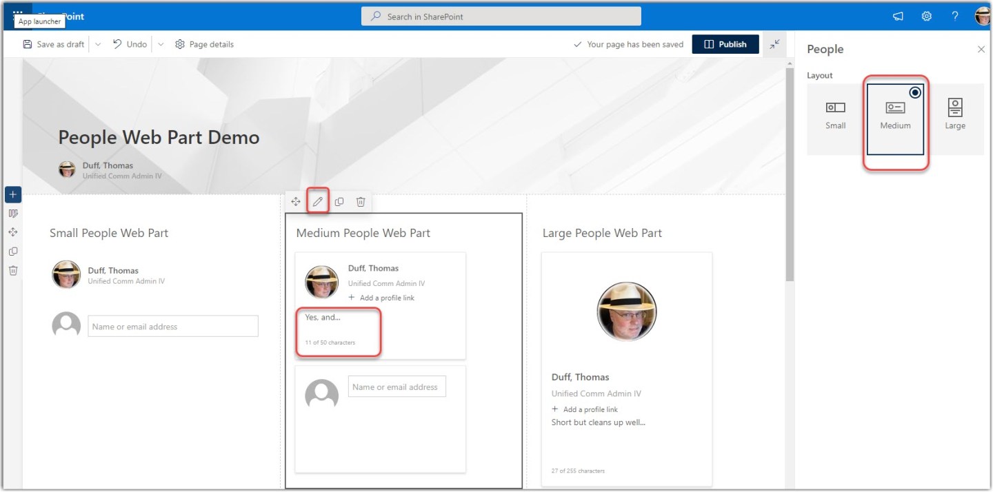 The People web part now has a Medium setting – One Minute Office Magic