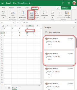Using the Show Changes feature in Excel in the browser – One Minute ...