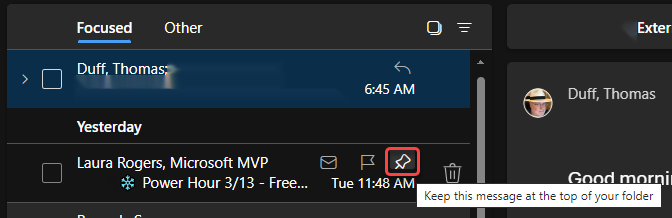 Pinning Inbox emails on Outlook on the web – One Minute Office Magic
