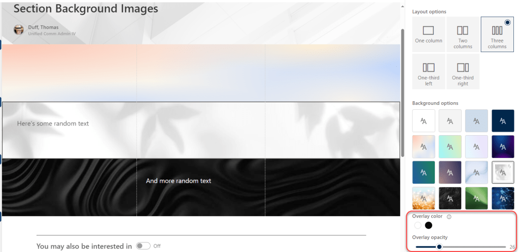 New SharePoint Page Section Backgrounds – One Minute Office Magic