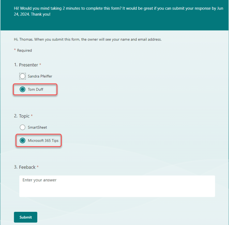 Using Pre Filled Forms In Microsoft Forms One Minute Office Magic