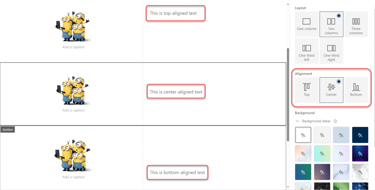 Aligning content in SharePoint 2- and 3-column sections – One Minute Office Magic