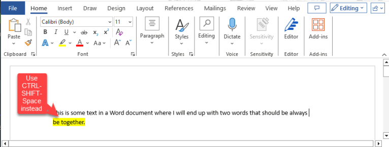 Keeping two words together on a line in Microsoft Word – One Minute ...