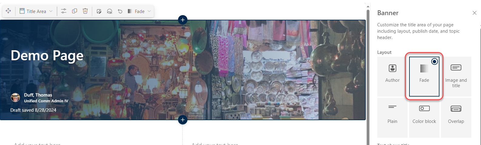 Using the new Fade Banner on SharePoint pages – One Minute Office Magic