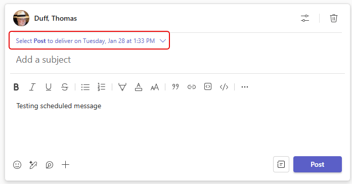 Scheduling messages in a Microsoft Teams channel – One Minute Office Magic