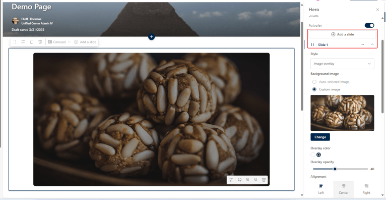 Using the new Carousel option in the SharePoint page Hero web part ...