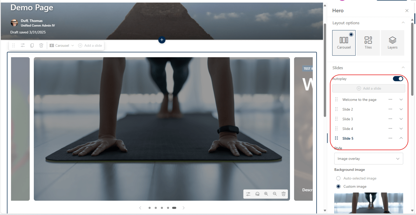 Using the new Carousel option in the SharePoint page Hero web part ...