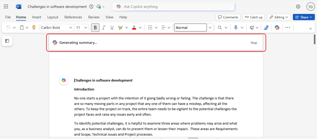 Using Copilot to get a summary of a Word document – One Minute Office Magic