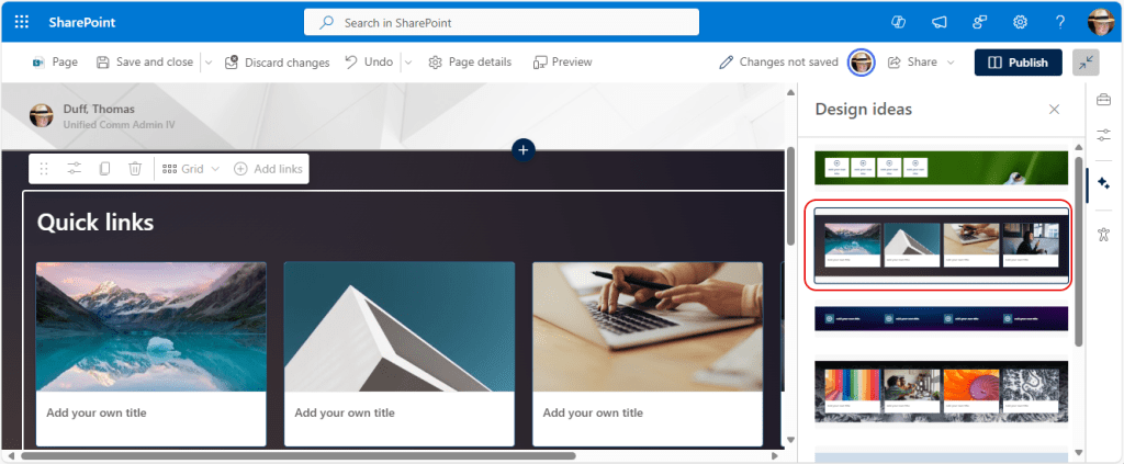 Using Design Ideas for a Quick Links web part – One Minute Office Magic