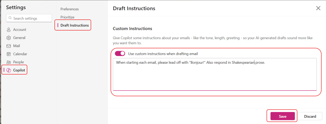 Custom Copilot Draft Instructions for New Outlook/Outlook on the web – One Minute Office Magic