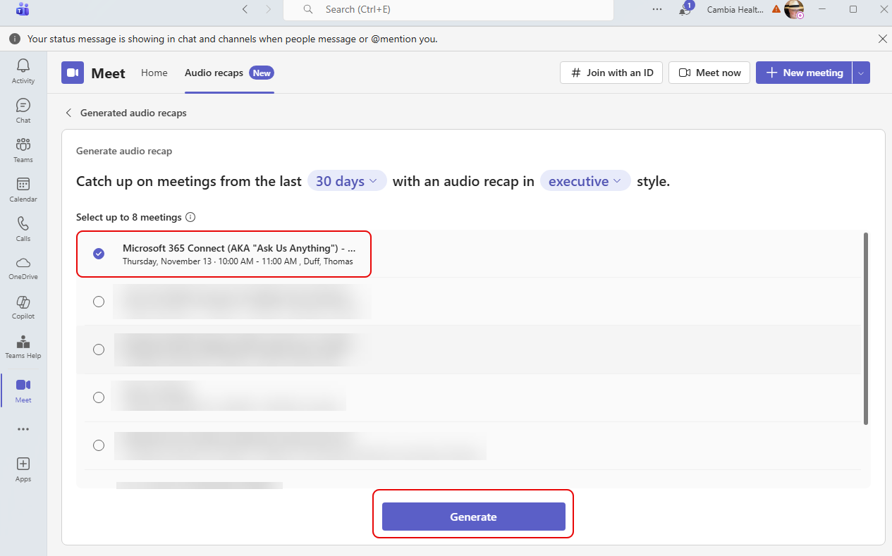Getting Audio Recaps from Microsoft Teams meetings – One Minute Office ...