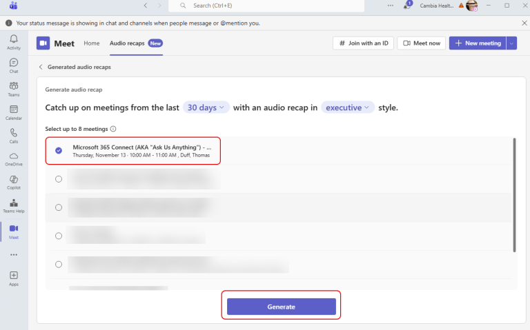 Getting Audio Recaps from Microsoft Teams meetings – One Minute Office ...