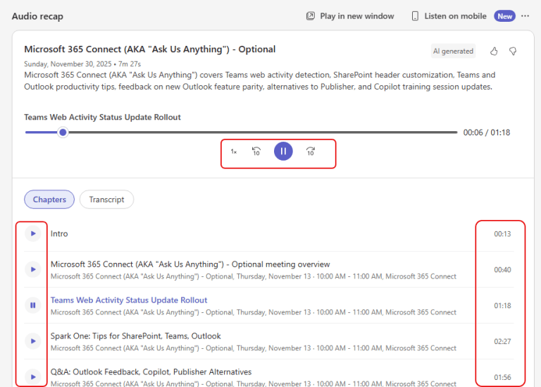 Getting Audio Recaps from Microsoft Teams meetings – One Minute Office ...