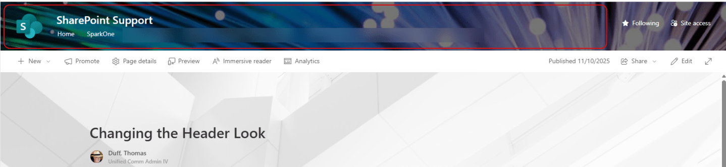 Changing the look of the header on your SharePoint site – One Minute ...