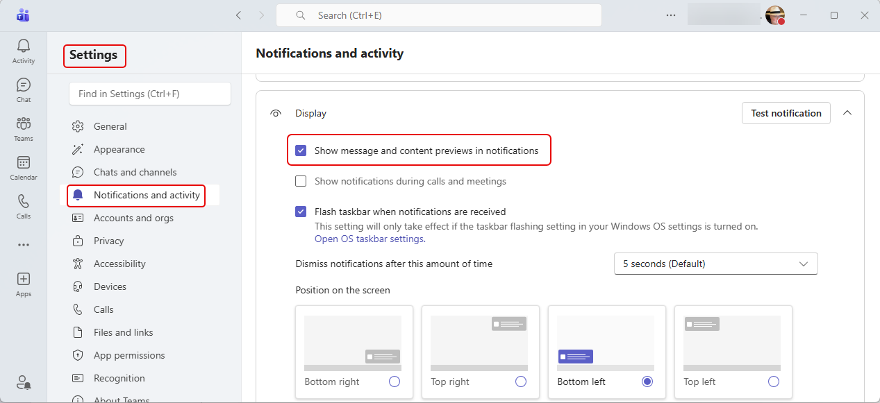 Message preview for channels, mentions, and reactions notifications in ...